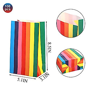 Cedilis 100 Pack Rainbow Party Favor Bags, Paper Goody Bag for Kids, Colorful Party Treat Bags for Chirstmas, Birthday, Baby Shower, Wedding, 5.1x 8.5 x 3.1IN