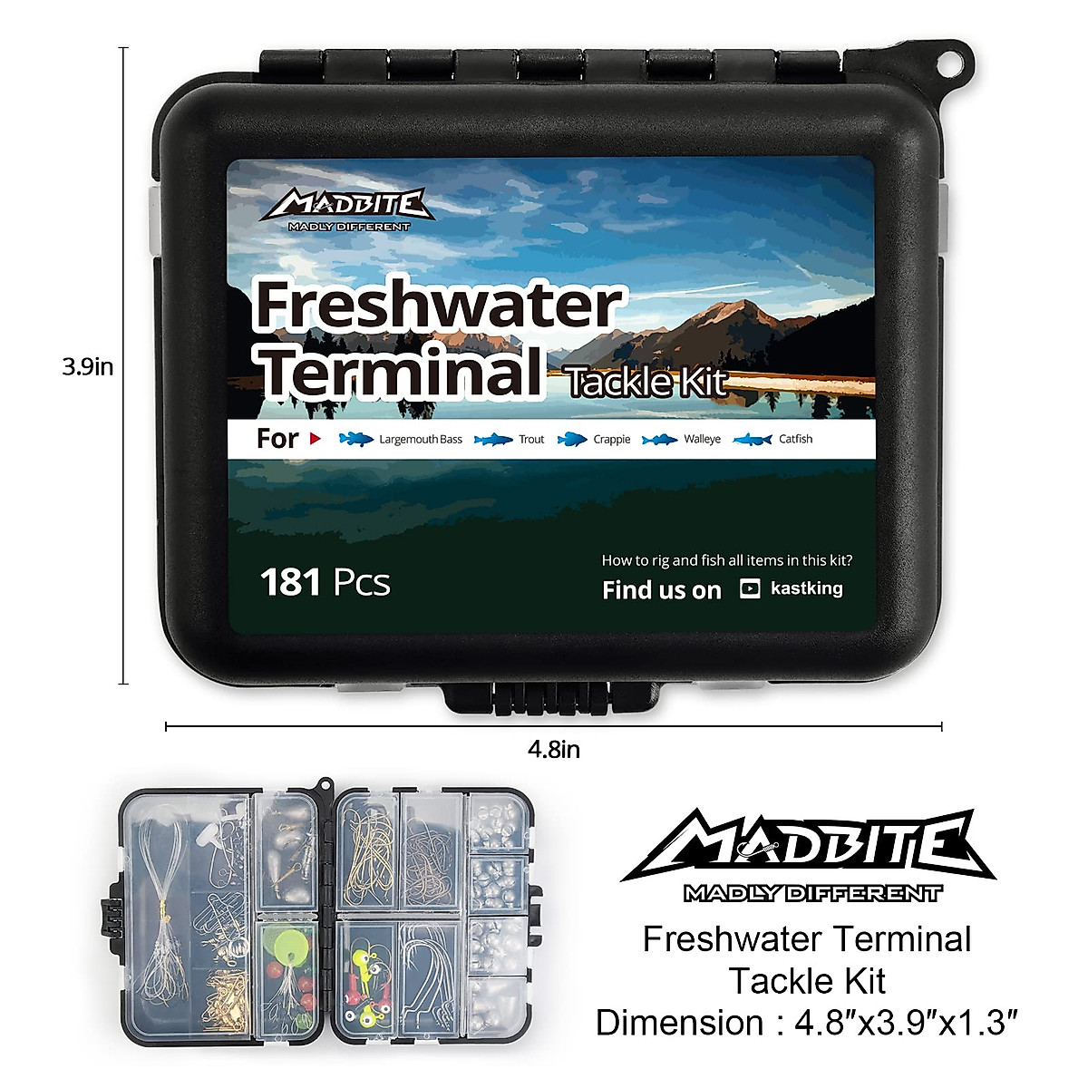 MadBite Freshwater Terminal Tackle Kits, 181 pcs, Fishing Hooks, Fishing Accessory Gear, Fishing Tackle, Fishing Weights & Sinkers, Jig Hooks, Floats and Bobbers