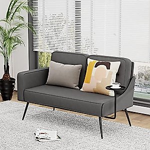 Alunaune Upholstered Grey Loveseat Bench, Modern 2-Seat Small Cushion Couch Living Room Settee Love Seat Sofa, Mid Century Lounge Chair for Bedroom