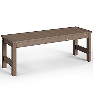 EFURDEN Outdoor Bench, 48’’ All Weather and Fade Resistant Knight Bench, 2-Person HDPE Garden Bench, Low Maintenance Patio Bench for Garden, Porch and Patio, Brown