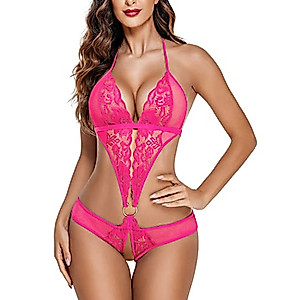 Avidlove Womens Teddy Lingerie Sexy Lace Bodysuit One Piece Babydoll Lingerie Hot Pink