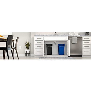 Rubbermaid Undercounter Small Trash Can, 2 Pack Blue and Black for Recycling/Waste, 9.4-Gallon, Fits under Sink/Desk/Cabinate for use in Kitchen/Bathroom/Office