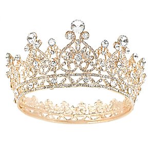 yyoemas Round Crystal Queen Crowns for Women, Rose Gold Rhinestone Tiara Cake Topper, Wedding Crowns Tiara for Bridal Birthday Party Queen Pageant Hair Accessories