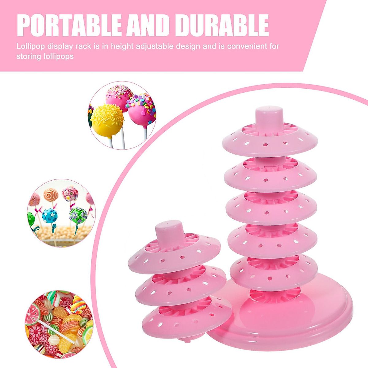 Cake Pops Stand 2pcs Lollipop Display Holder Round Candy Holder Cake Pop Stand Ring Stand Lollipop Showing Tower for Wedding Showers Birthday Party Favors, Pink