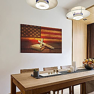 Arts Canvas Wall Art Decor Hand Painted Bible Verse American Flag Cross Holy Abstract Painting Large Art Pictures Modern Artwork for Living Room Bedroom Office Decor Framestyle1 12 X 08 inch (30 X