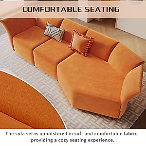 Verfur 106.3" Free Combination Curved Adjustable Backrest, 4-Seater Modular Sectional, Confy Upholstery Convertible Corner Sofa & Couches for Living Room, Office, Apartment, Orange
