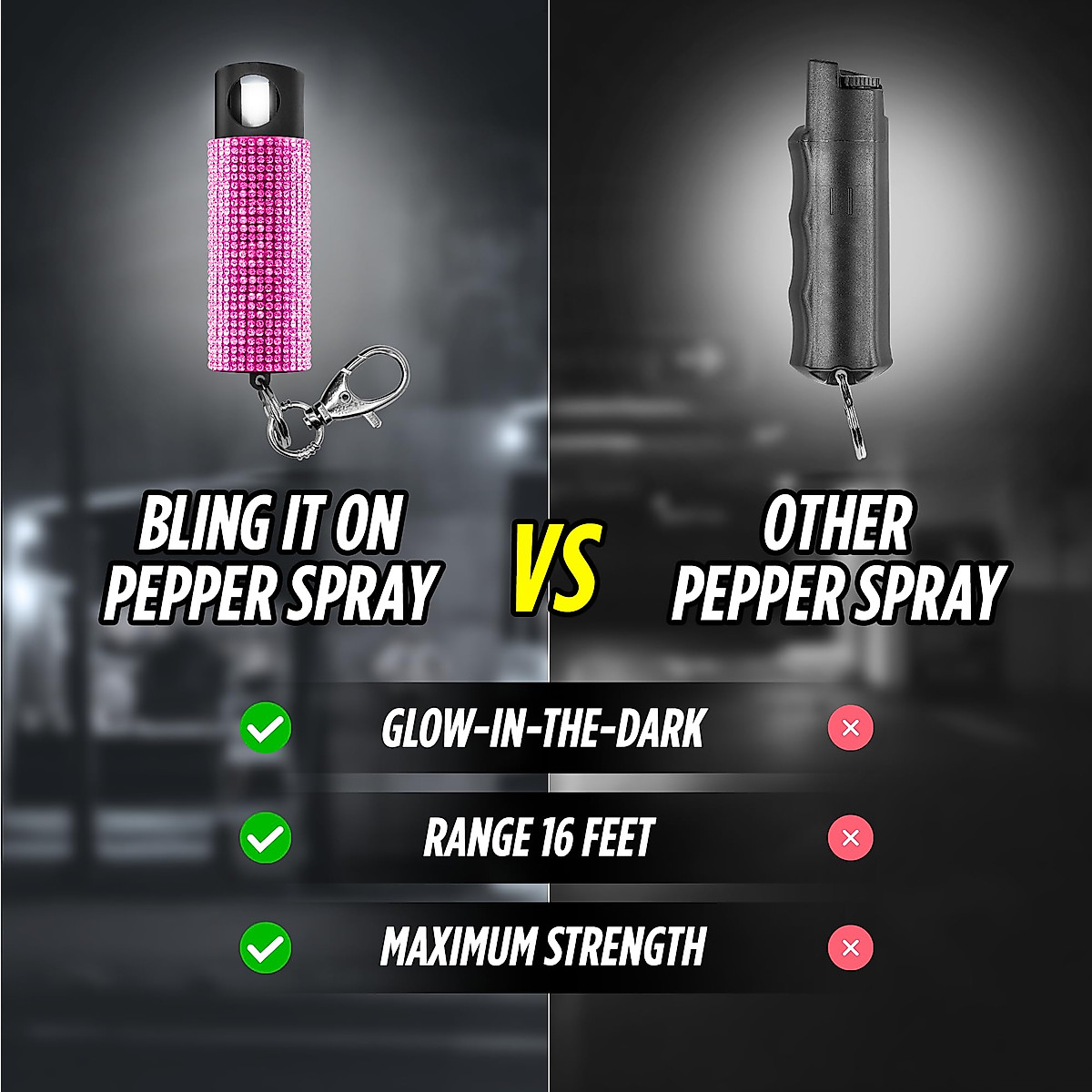 Guard Dog Security Bling it On Pepper Spray, Keychain with Safety Twist Top, Mini and Easy Carry, Lightweight and Fashionable, Maximum Police Strength OC Spray, 16 Feet Range