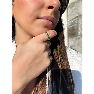 LE VIAN 1/4 Carat Diamond and 1/5 Carat Green Emerald Band Ring for Women in 14k Yellow Gold (White, cttw) Anniversary Promise Wedding Band Ring Size 7