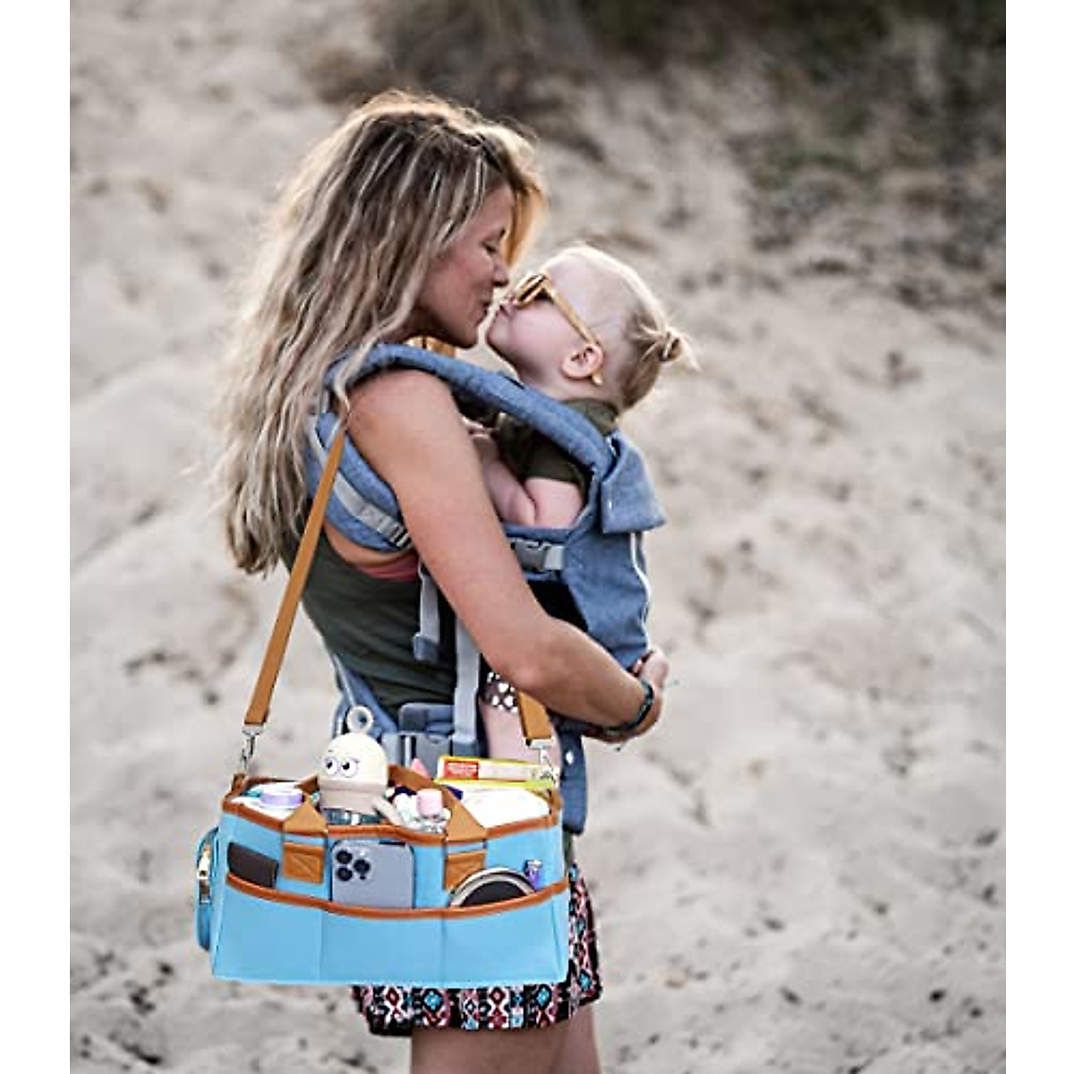 MELWEY Diaper Caddy - Newborn Essentials Must Haves,Baby Registry Basket,Nursery Changing Table and Car Storage Basket Organizer for Baby Boys Girls Shower Gift (Blue With Straps)