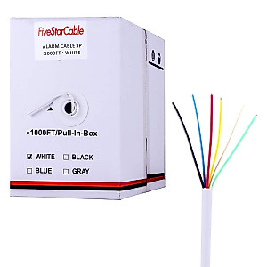 FiveStarCable 22-6 1000 Ft 22 AWG 6 Conductors Alarm Security Wire 22/6 22-6 Security Cable Alarm Audio Power Bulk Cable White