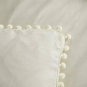 AiMay 2 Piece Duvet Cover Set Twin Size(1 Duvet Cover + 1 Pillow Shams) Bedding Sets Super Soft 100% Double Brushed Microfiber Boho Ball Fringe Breathable Skin-Friendly (White, Twin)