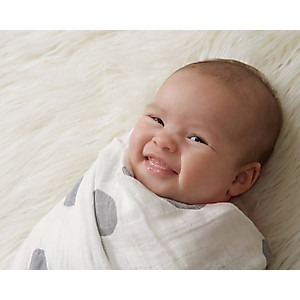 Momo Bebe Muslin Baby Swaddle Blankets - 4 Pack Large 47x47 inch Cotton Swaddles - White Grey Chevron Polka Dot Arrow - Soft Breathable Comfortable Durable - Nursery Shower Gift Set Unisex Neutral