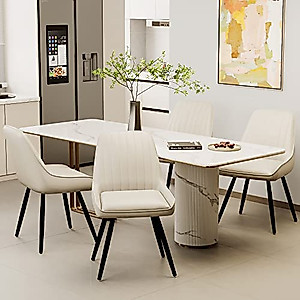 Alunaune Modern Dining Chairs Set of 2, Mid Century Upholstered Kitchen Chairs Anti Scratch Armless Leisure Accent Chair, Living Room Faux Suede Desk Side Chair with Metal Legs-Beige