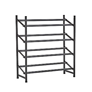 The Lakeside Collection Expandable 4-Tier Shoe Rack with Rubber Feet for Indoors - Black