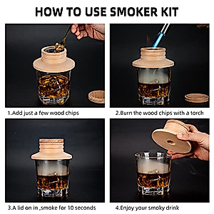 Cocktail Smoker Kit With Torch, Old-fashioned Whiskey Smoker Infuser Kit for Party, 6 Flavored for Cocktail, Whiskey, Bourbon Smoker Lover, Gifts for Birthday, Men, Dad, Husband (Without Butane)