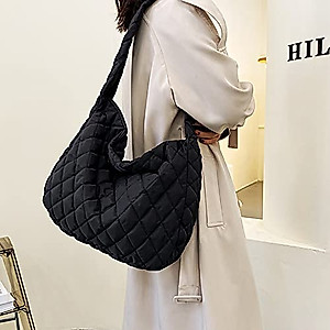 JOYART Women's Tote Bag-Casual Quilted Bag Fashion Crossbody Shoulder Bag with Zipper for Office, Travel, School-Black