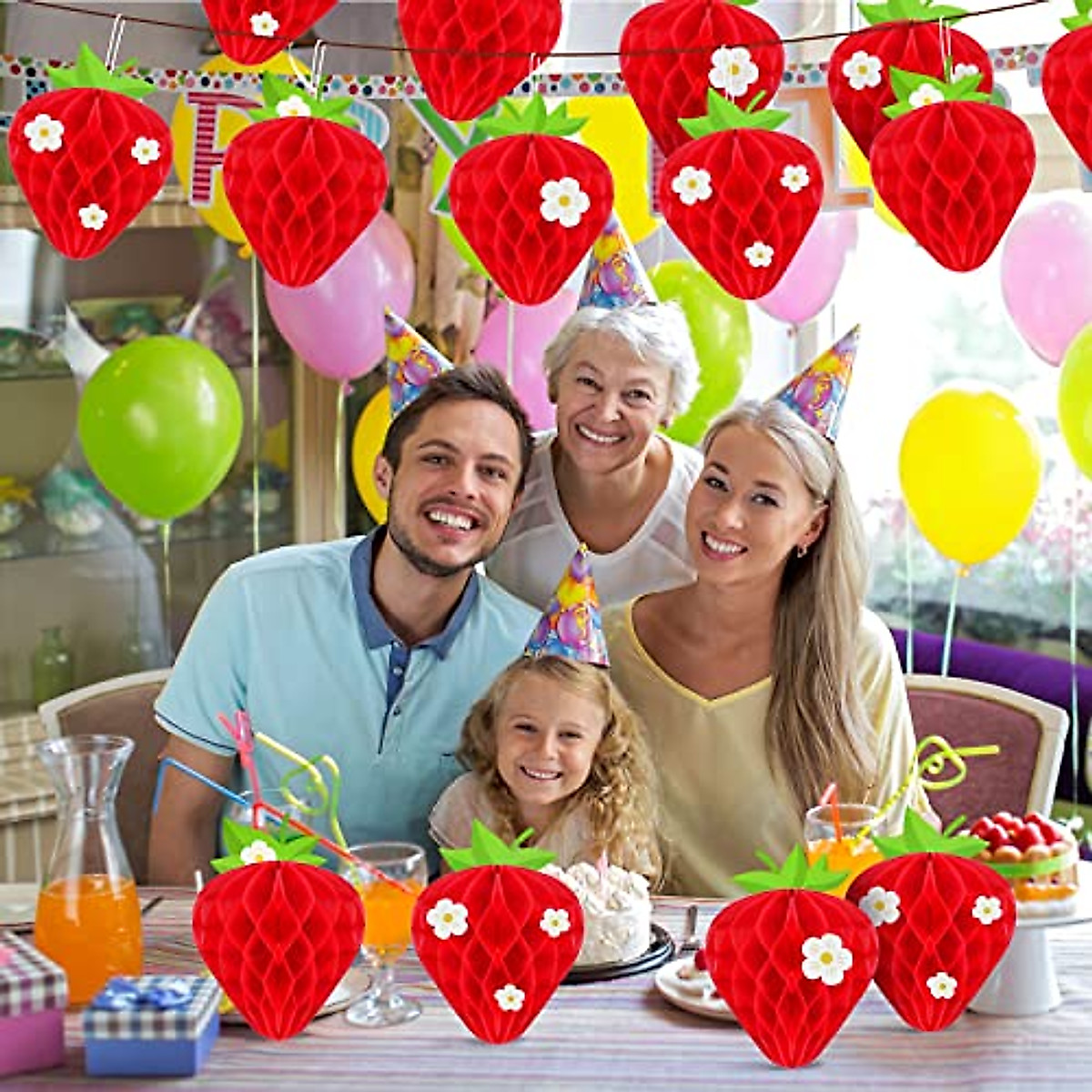 9 Pcs Orange Honeycomb Balls Orange Birthday Party Supplies Favors Cactus Strawberry Table Centerpieces Tissue Paper Honeycomb Tabletop Hanging Decors Decorations for Party Baby Shower (Strawberry)