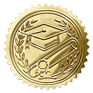 Embossed Graduation Cap Gold Certificate Seals Diplomas Gold foil Seals, 2”,100 Count
