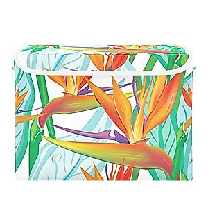 WELLDAY Birds Of Paradise Flower Storage Baskets Foldable Cube Storage Bin with Lids and Handle, 16.5x12.6x11.8 In Storage Boxes for Toys, Shelves, Closet, Bedroom, Nursery