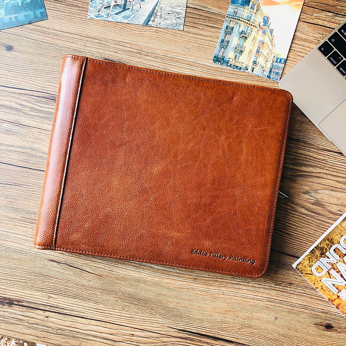 3 Ring Check Binder, Genuine Leather Check Book Portfolio for 3 Holes Checks or 9 Holes Checks, Fits 3-on-a-Page Business Checks, Check Book Binder 3 Ring for 11 1/4"x9", Oil Waxed Leather Brown