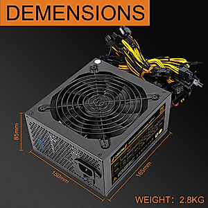 2000W Mining Power Supply for 8 GPU, PSU Power Supply for ETH Rig Ethereum Miner, 100V-270V PSU with Adapter Cable