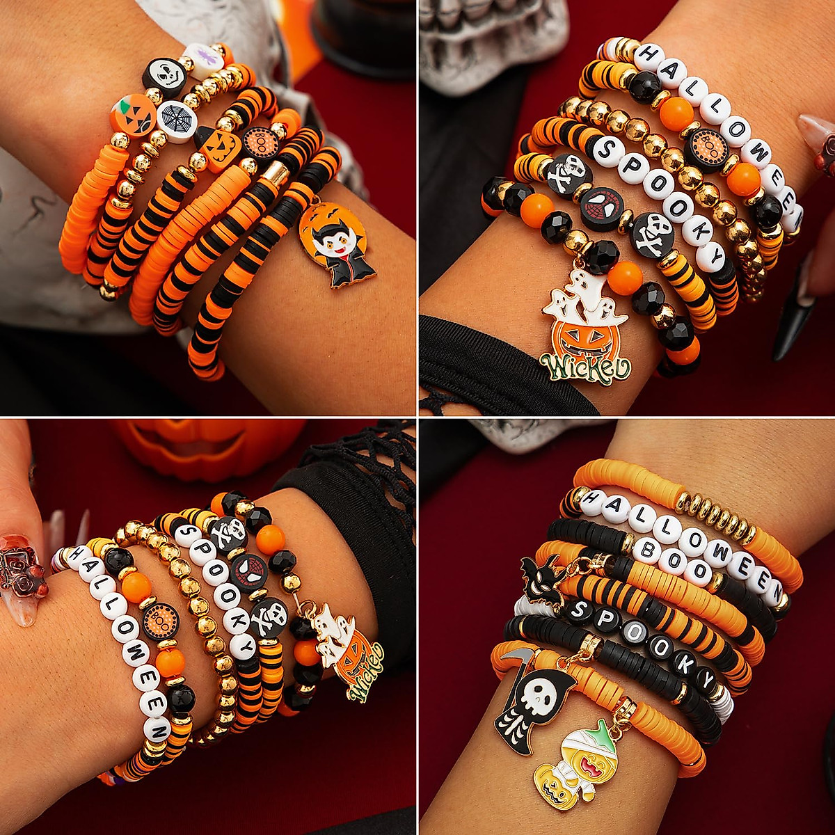 1480pcs Halloween Polymer Clay Beads Charms Friendship Bracelet Necklace Earring Jewelry Making kit, Accessories for Arts Crafts DIY Birthday Gifts for Women Girls