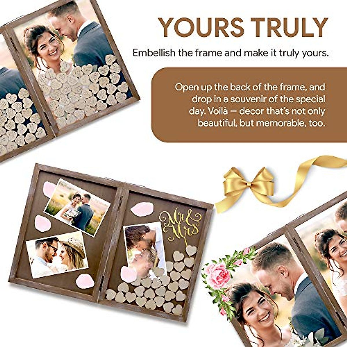 GLM Wedding Guest Book Alternative with Sign, 160 Hearts and 4 Large Hearts, Guest Book Wedding Reception, Rustic Wedding Decorations for Reception, Wedding Decor (Brown)