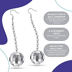 Rave Envy Disco Ball Earrings for Women - 70's Silver Halloween Earrings Women's Costume Accessories