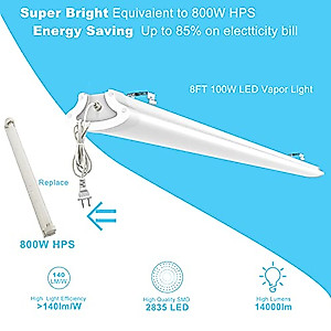 8ft Flush Mount Vapor Tight Light, LED Shop Lights Fixture with 5ft Plug and Play for Special Wet Location and Celling Fixture Industry and Commercial Illumination (4 Pack)