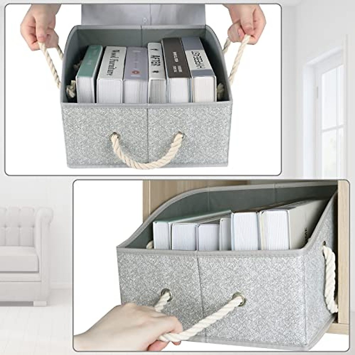 Kntiwiwo Closet Storage Bins Trapezoid Storage Baskets,Fabric Foldable Storage Bins for Shelves, Closet Bin Organizer and Storage Bins with Handles for Living Room Bedroom Office, Gray, 4-Pack