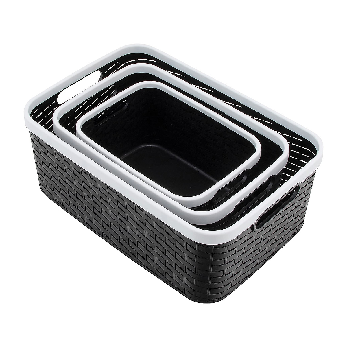 Advantus 39220 Open Lid Storage Bin, Black/White, 3/Pack