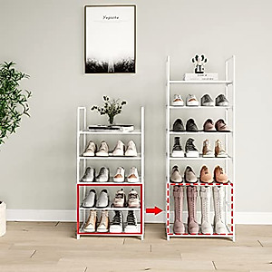 Yegazte 5-Tier Stackable Shoe Rack, Narrow Shoe Stand for 10-12 Pairs Shoe and Boots Organizer Storage Shelf Space Saving for Closet, Entryway and Hallway(White)