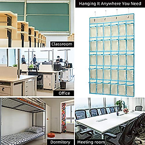 KEEPJOY Classroom Pocket Charts for Cell Phone Calculator Holders, Pocket Organizer for Cell Phone Jail with 30 Clear Pockets Chart Size 33.5 x 24.5 Inch Classroom Pocket Storage (Beige)