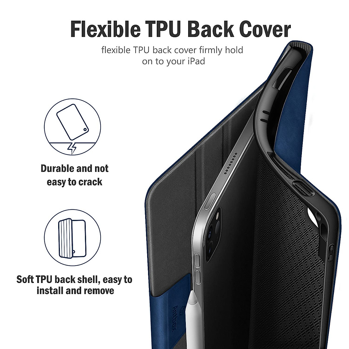 Antbox Case for iPad Pro 11 inch 4th Generation (2022)/3rd/2nd/1st Gen Vegan Leather with Pencil Holder Auto Sleep/Wake Function iPad Pro 11 Cover (Blue)