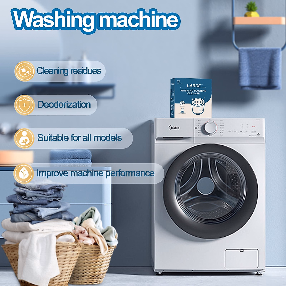 Washing Machine Cleaner Tablets - 24 Tablets Fresh Washer Cleaner Tablets for Cleaning Front Load/Top Load Washer and Laundry Machine Tub