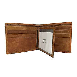 Texas West Western Mens Leather Longhorn Floral Tooled Laser Cut Lone Star Short Wallet (Brown/Beige)