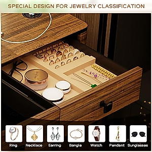 LVSOMT Vanity Desk with Mirror and Lights, Makeup Vanity Table Set with 3-Color Lights & Charging Station, 5 Drawers, Shelves, Dressing Table with Stool for Women Girls (Brown)