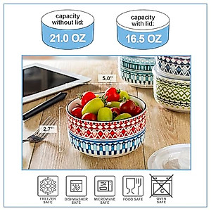 Signature Housewares Ceramic Bowl Set with Vented Lids, Serving Bowls with Lids, 5 Inch Prep Bowls for Kitchen, Lunch, Picnic, 21 Oz Set of 4 Stoneware Storage Bowls