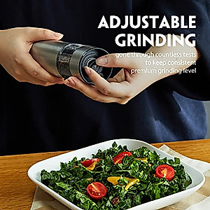 Electric Salt and Pepper Grinder Set - Kitexpert Battery Operated Pepper Mill with Light - One Handed Operation with Large Button - Up to 5 Adjustable Grinding Levels