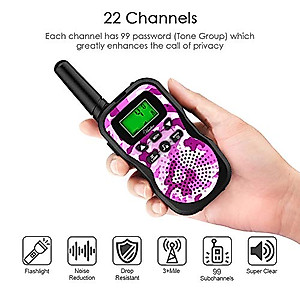 Huaker Kids Walkie Talkies,3 Pack 22 Channels 2 Way Radio Toy with Flashlight and LCD Screen,3 Miles Range Walkie Talkies for Kids Outside Adventures, Camping, Hiking