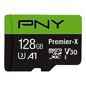 PNY 128GB Premier-X Class 10 U3 V30 microSDXC Flash Memory Card - 100MB/s, Class 10, U3, V30, A1, 4K UHD, Full HD, UHS-I, micro SD