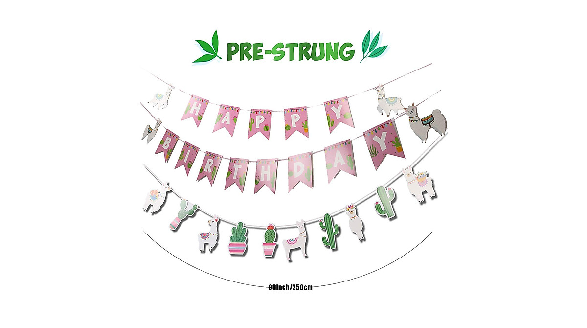 Llama Cactus Birthday Banner Set for Party Decorations