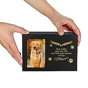 BAMTALK Pet Urns for Dogs or Cat Ashes, Dog Keepsake Box Cremation Urn, Pet Memorial Box, Pet Cremation Urn with Photo Frame,Large Wooden Urn for Dog Ashes, Pet Loss Memorial Gifts (170 Cubic Inches)
