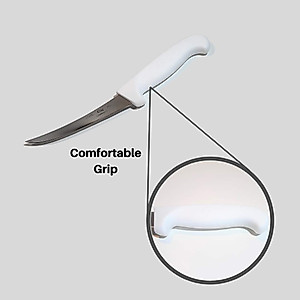 Choice 6 inch Curved Boning Kitchen Knife–Restaurant Quality Deboning Knife-Flexible Trimming Knife - Sharp Stainless Steel -Culinary Chefs Choice - White Ergonomic Handle -Comfortable Grip