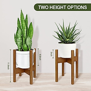 Blvornl 1 Pack Adjustable Plant Stand Indoor, 11.8 in Mid Century Plant Holder, Stable Bamboo Plant Stand for 7-11in Flower Potts (Excluding Potted Plants) (Dark Brown)