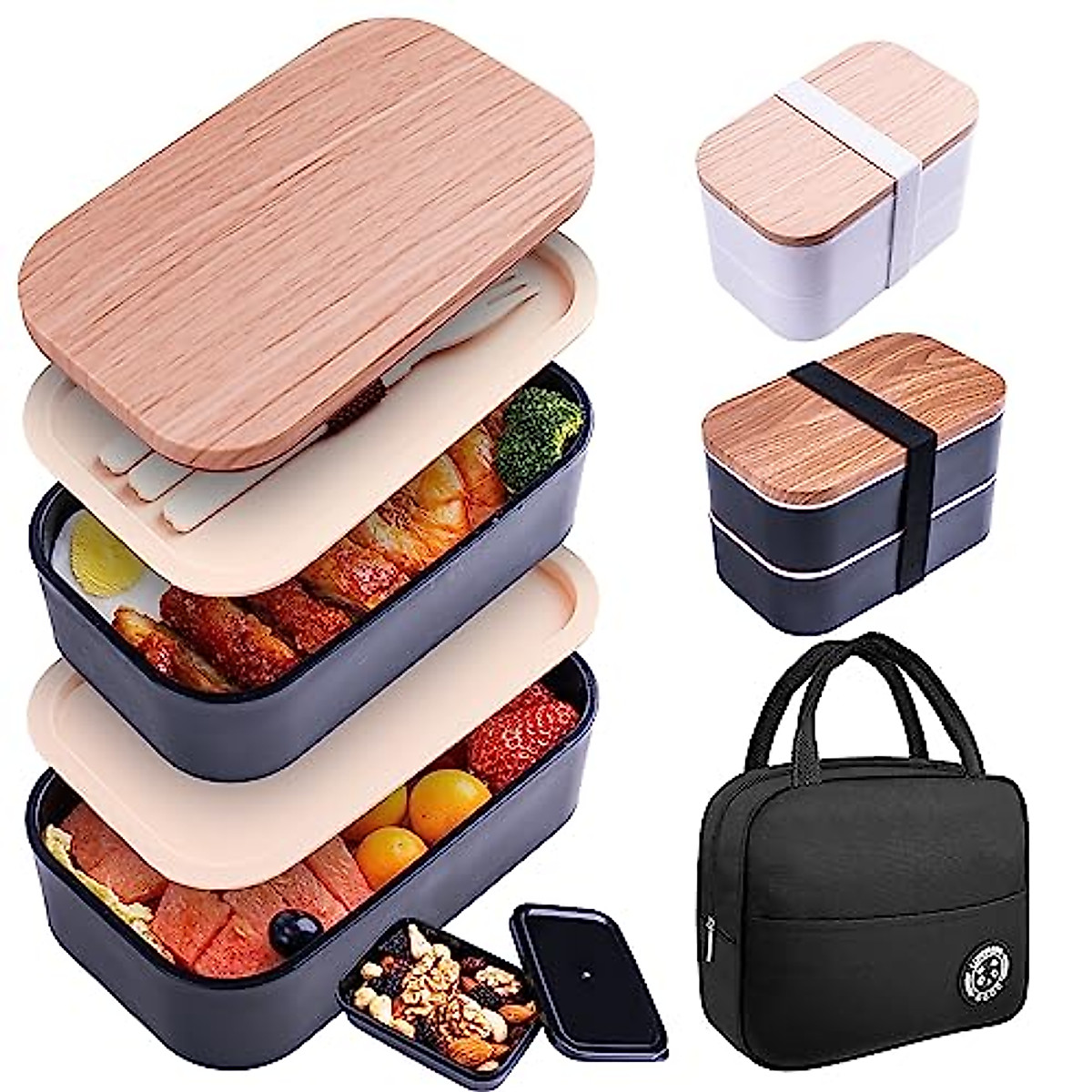 Uybieef Bento Box Adult Lunch Box with lunch bag,Japanese Lunch Box Containers for Adult,Bento lunch Box with Leakproof 54OZ Black