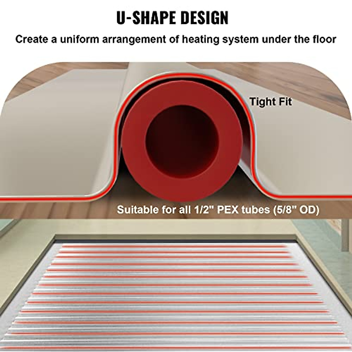 VEVOR PEX Heat Transfer Plates, 50 pcs Box Radiant Heat Transfer Plates, 4 ft Aluminum PEX Heat Transfer Plates, 1/2 inch Heat Transfer Plates designed for PEX Tubing