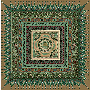 Vintage Floral Area Rug 2x2 Green Grey Caisson Classical Square Rug for Living Room Dining Room Bedroom Soft Wool Washable Carpet Entryway Laundry Home Office Rugs