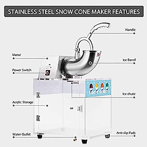 VIVOHOME Stainless Steel Electric Dual Blades Commercial Ice Crusher Shaver Snow Cone Maker Machine with Acrylic Box 440lbs/hr
