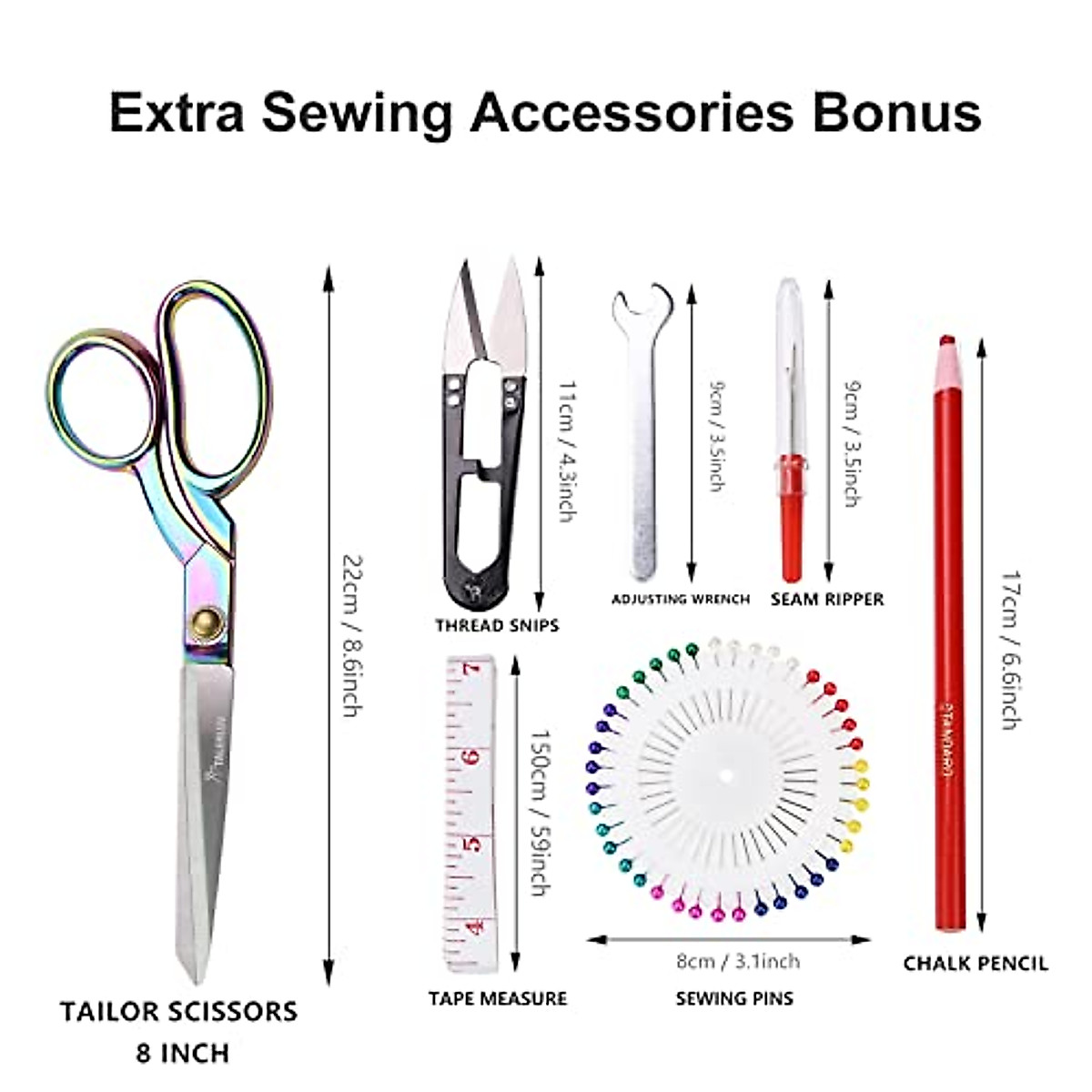 Talerluv Professional Sewing Fabric Scissors, Heavy Duty Sharp Tailor Haberdashery Shear with Fabric Pencil, Pins, Snips, Tape Measure, Seam Ripper for Cutting Leather Cloth Upholstery Dressmaking